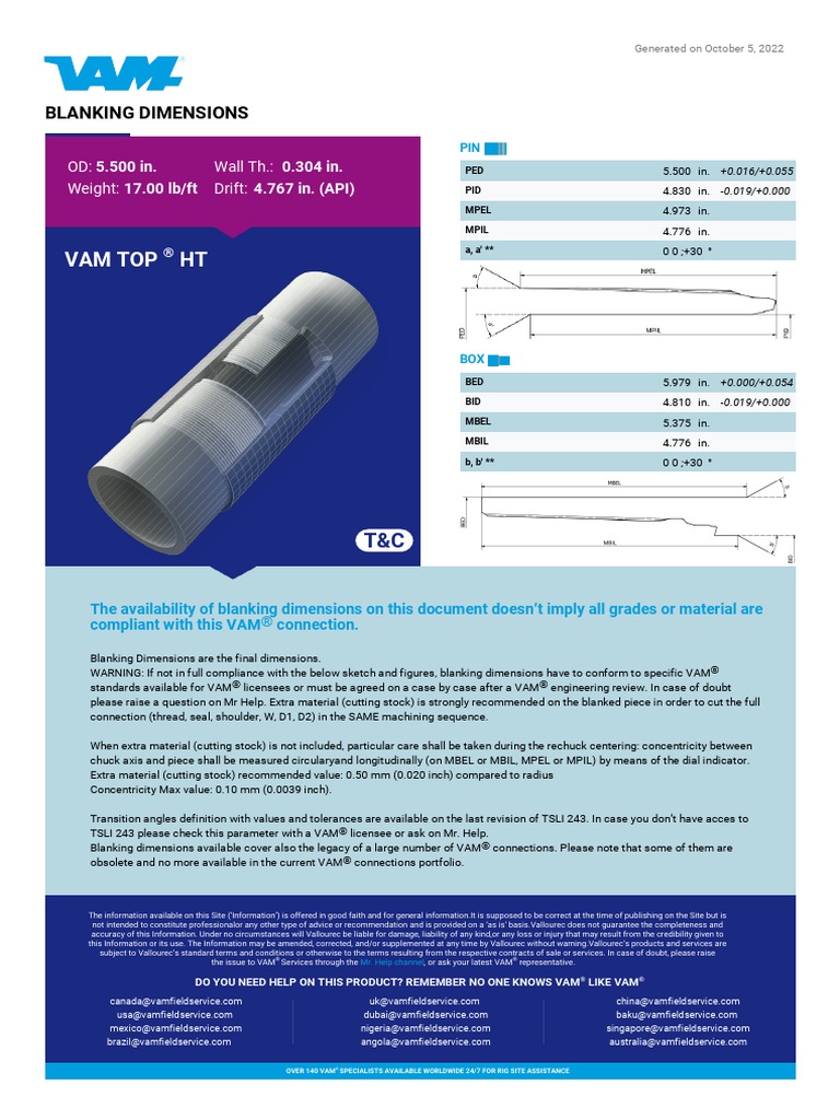 BLANKING VAM TOP ® HT 5.5in. 17lb-ft API Drift | PDF