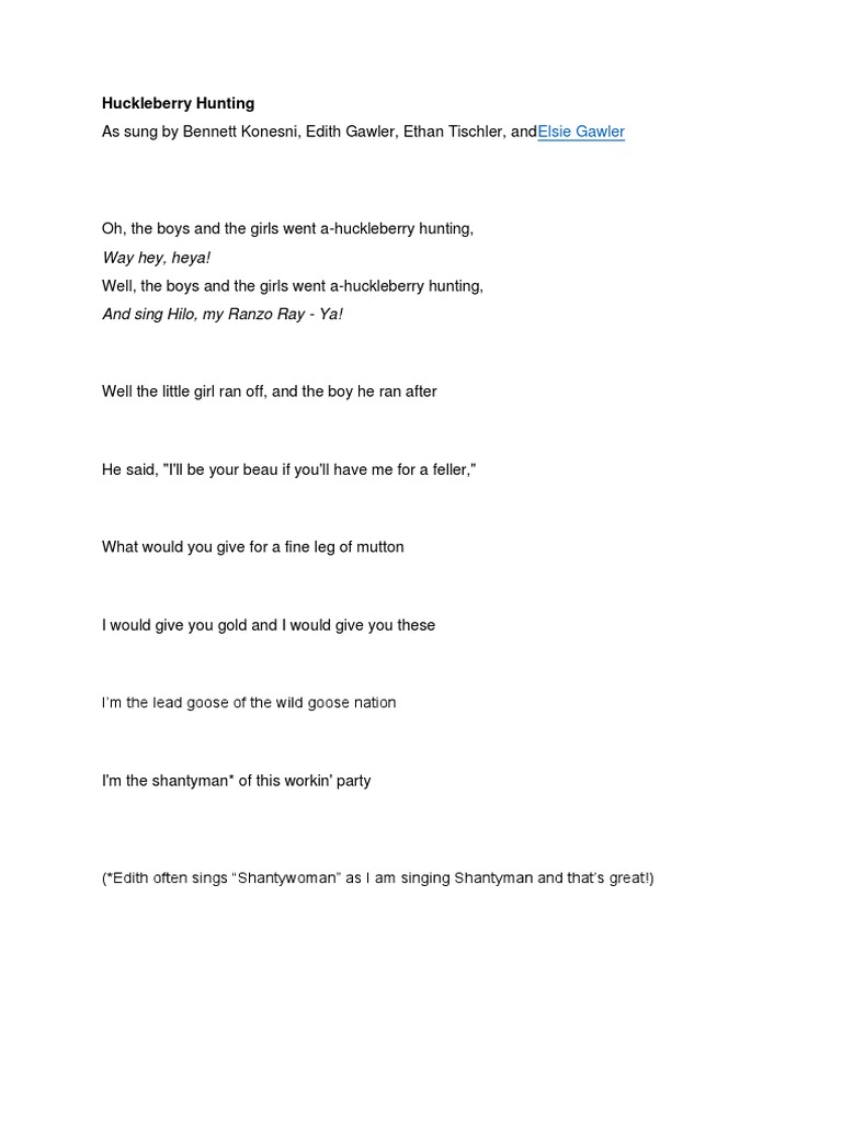 Huckleberry Hunting Lyrics | PDF