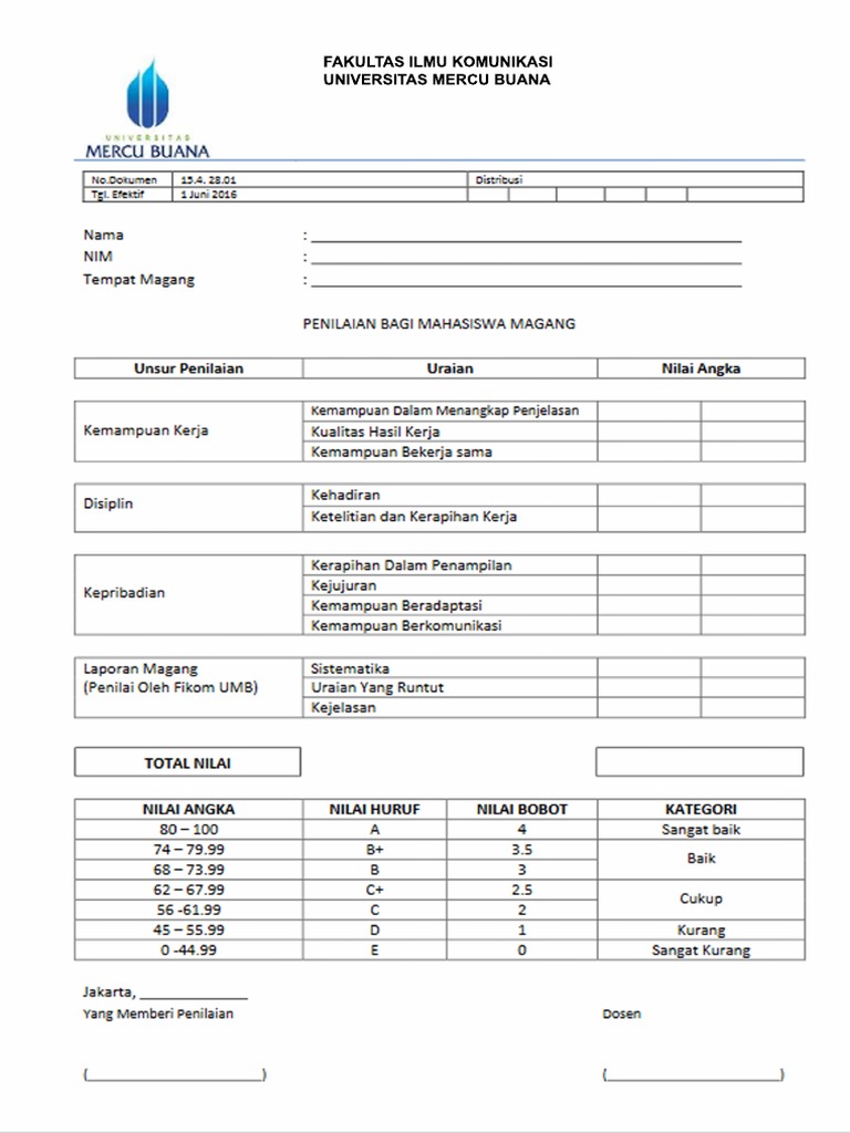 Formulir Penilaian Magang | PDF