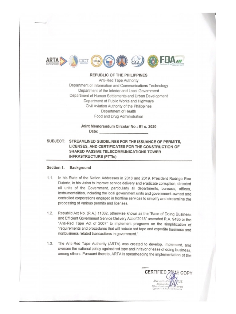 Arta Dict Dilg Dhsud DPWH Caap Doh FDA JMC No 01 S 2020 | PDF