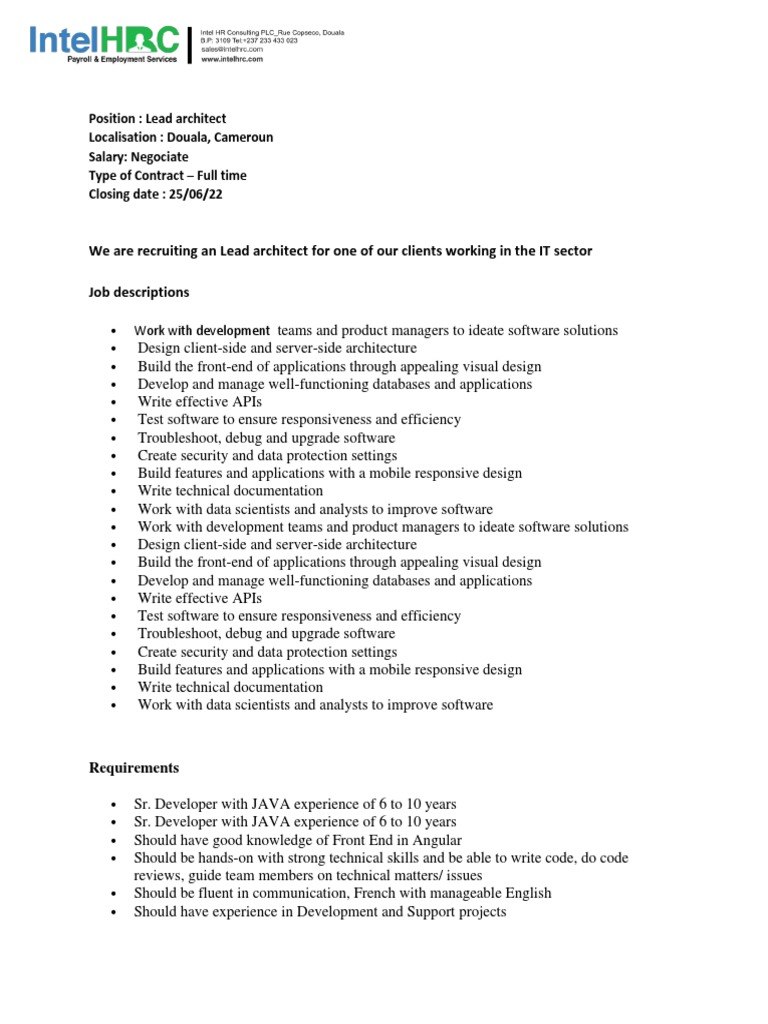 Lead Architect Position in IT Sector | PDF