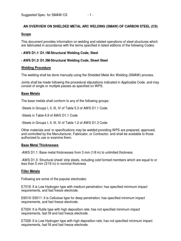SMAW-CS Guide for Carbon Steel Welding | PDF | Welding | Construction