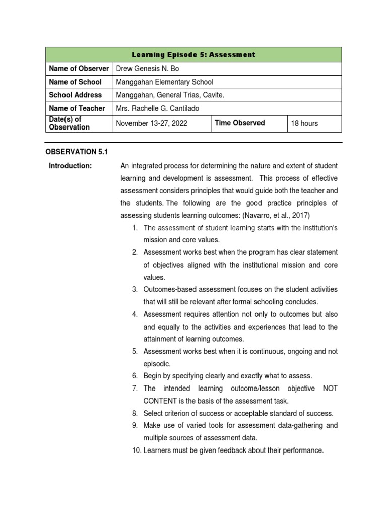 Learning Episode 5 - BO | PDF | Educational Assessment | Rubric (Academic)