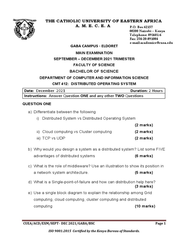 CMT 412 Distributed Operating System | PDF | Computing | Concurrent ...