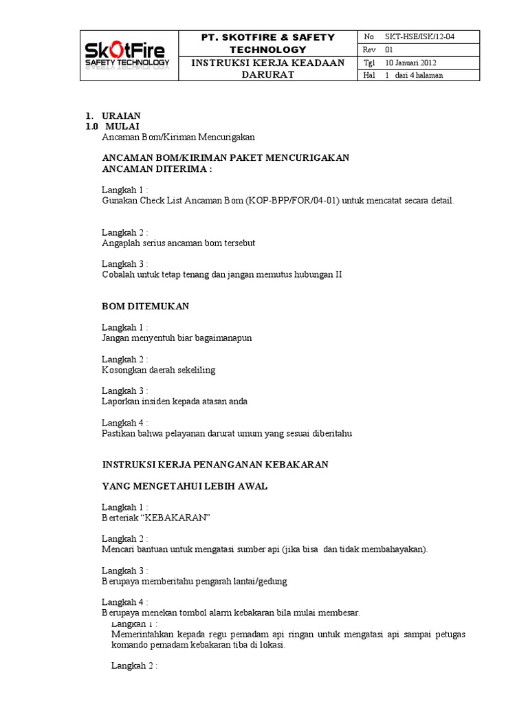304 Instruksi Kerja Keadaan Darurat | PDF