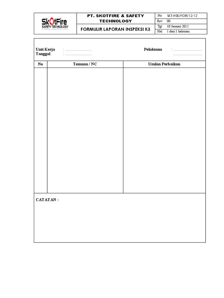 412 Formulir Laporan Inspeksi K3 | PDF