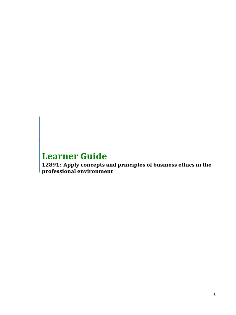 SAQA 12891-Learner - Guide | PDF | Business Ethics | Virtue Ethics