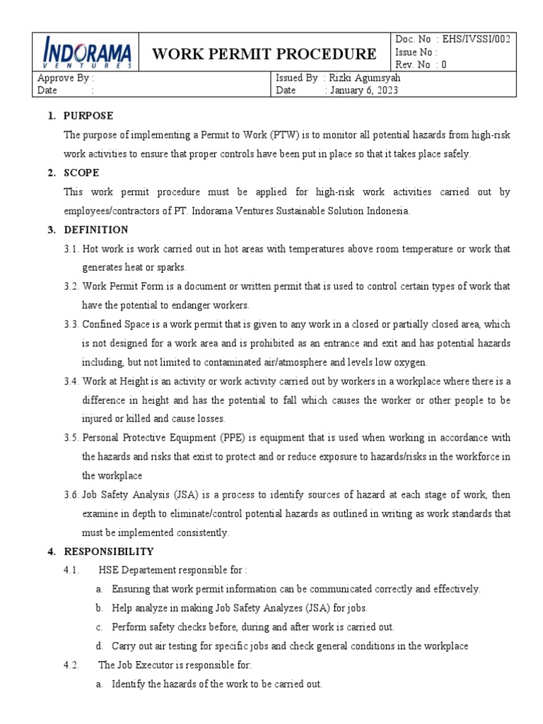 Prosedur Work Permit | PDF | Personal Protective Equipment | Workplace