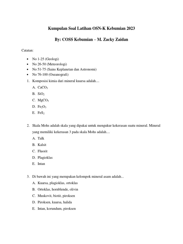 Kumpulan Soal Latihan OSNK Kebumian 2023 COSS | PDF | Sains & Matematika