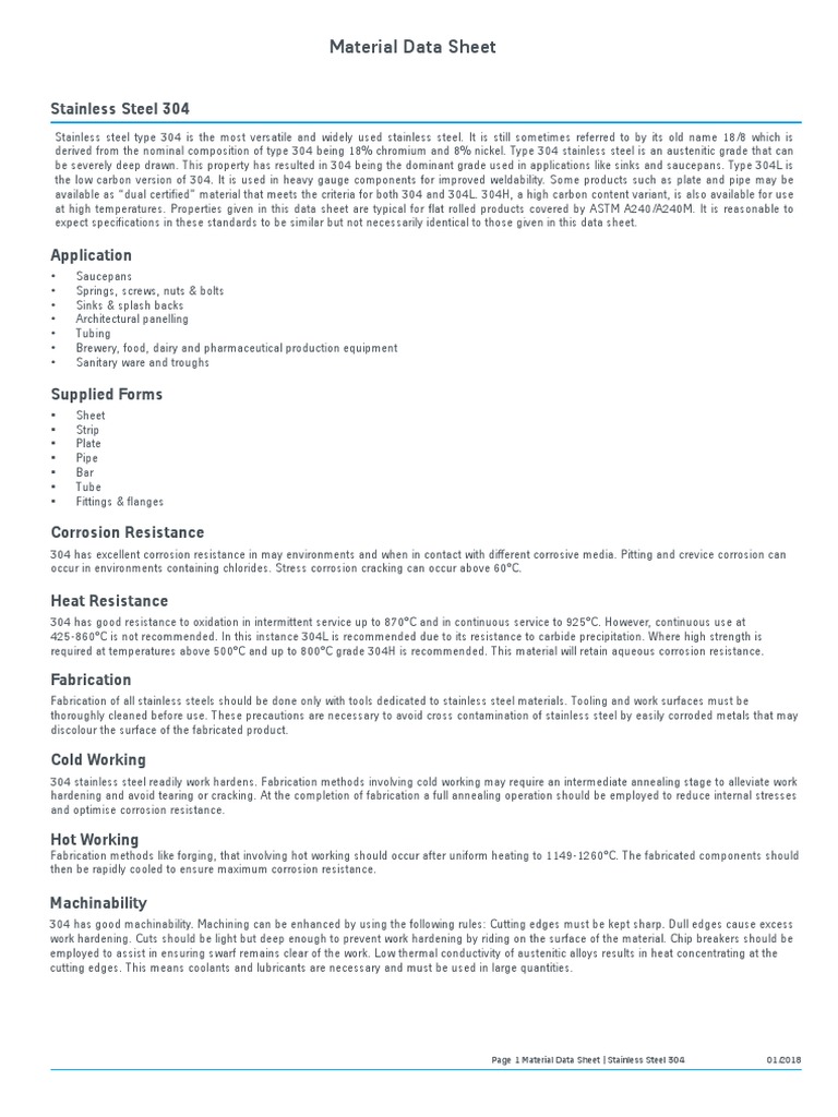 Stainless Steel 304 | PDF | Stainless Steel | Steel