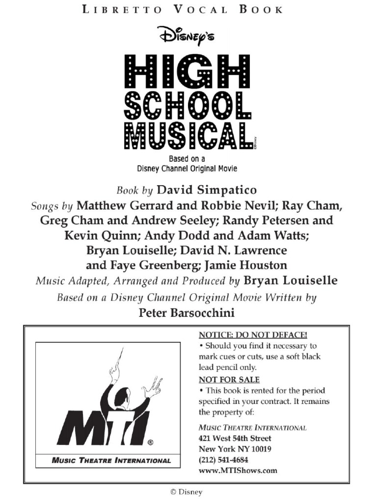 High School Musical On Stage Vocal Book | PDF