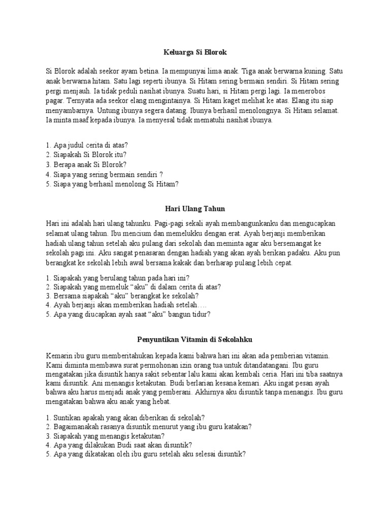 Literasi Kelas 1 SD | PDF