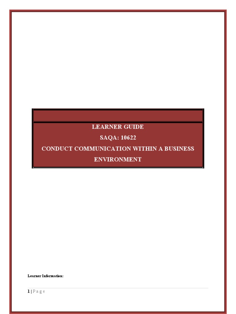 SAQA - 10622 - Learner Guide | Download Free PDF | Communication | Learning