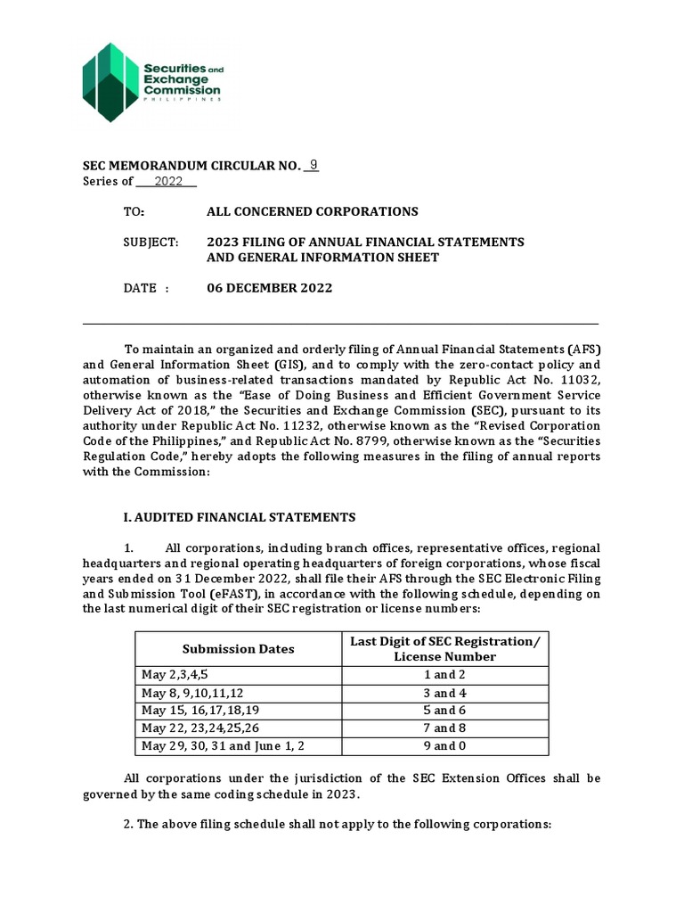 2023 SEC AFS and GIS Filing Guidelines | PDF | U.S. Securities And Exchange Commission ...