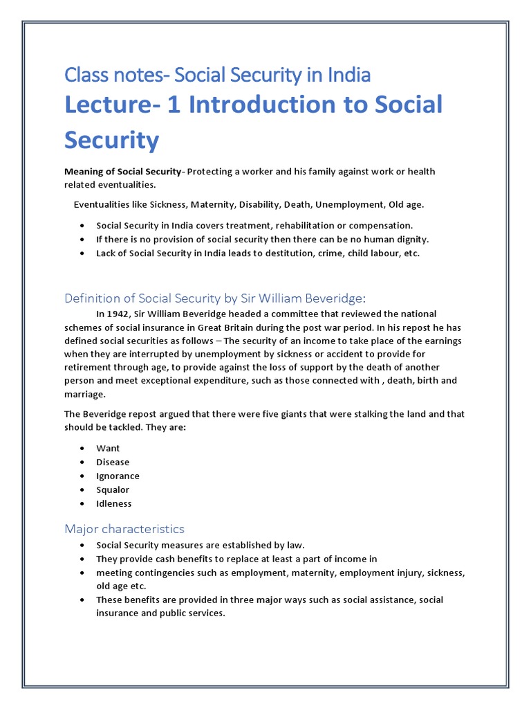 Lecture 1 - Introduction To Social Security in India | PDF | Welfare ...