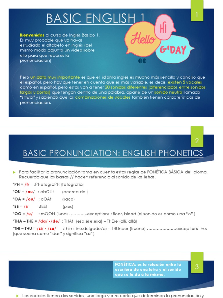 Basic English 1 - Phonetics. | PDF | Idioma en Inglés | Lingüística