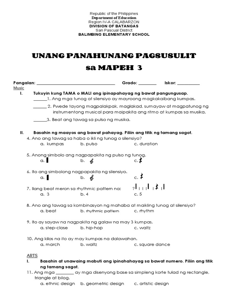1ST PE MAPEH - Tag | PDF