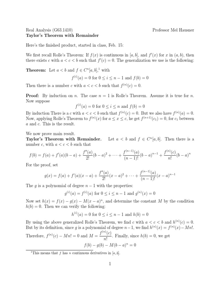 Taylor's Theorem with Remainder Explained | PDF