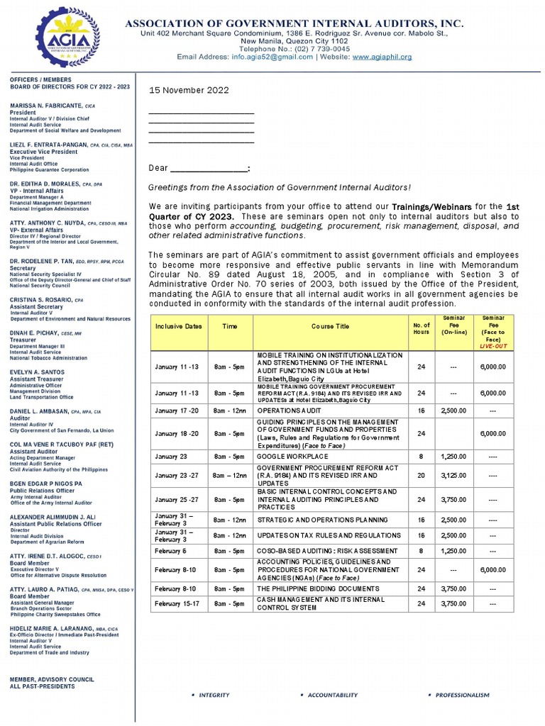 1st 2023 Quarter Letter of Invitation_FINAL | PDF | Internal Audit ...