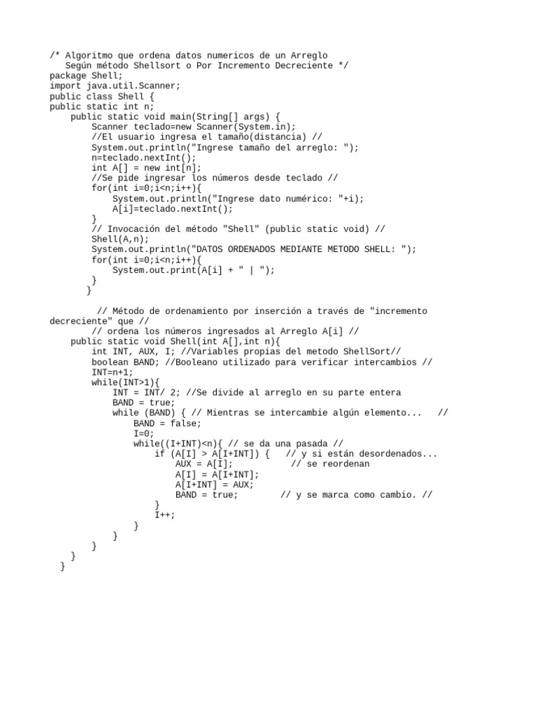 Metodo Ordenamiento Shell | PDF