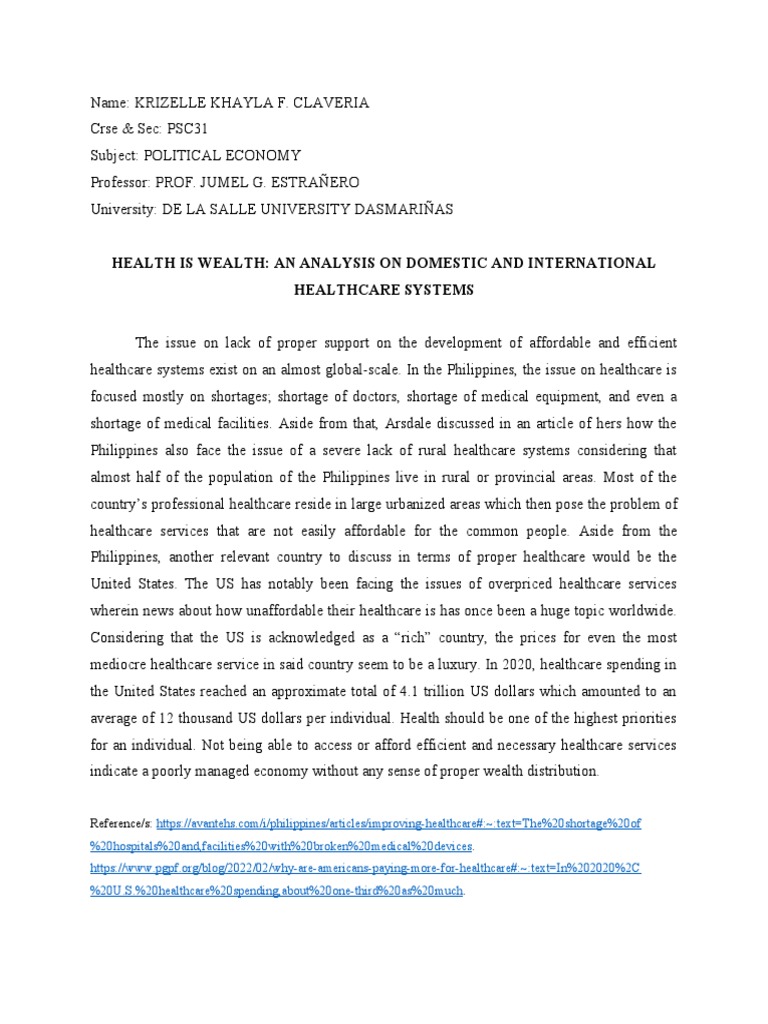 Health Is Wealth: An Analysis On Domestic and International Healthcare ...