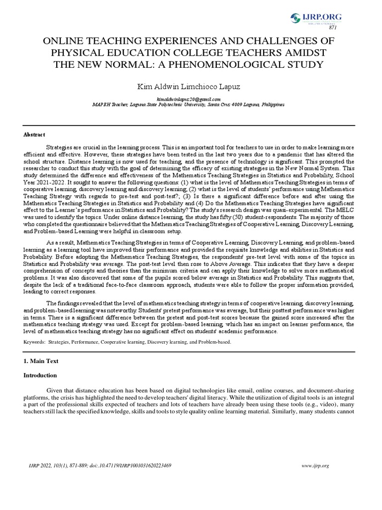 Online Teaching Experiences and Challenges of | Download Free PDF | Distance Education | Teachers