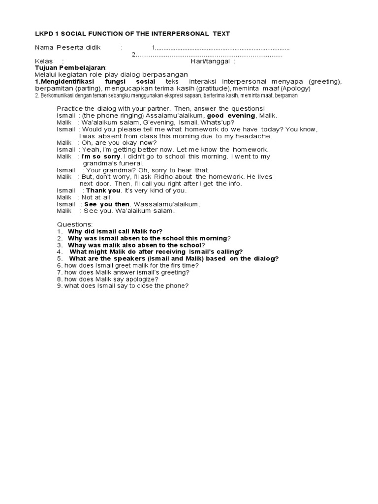 LKPD 1 Social Function of The Interpersonal Text | PDF