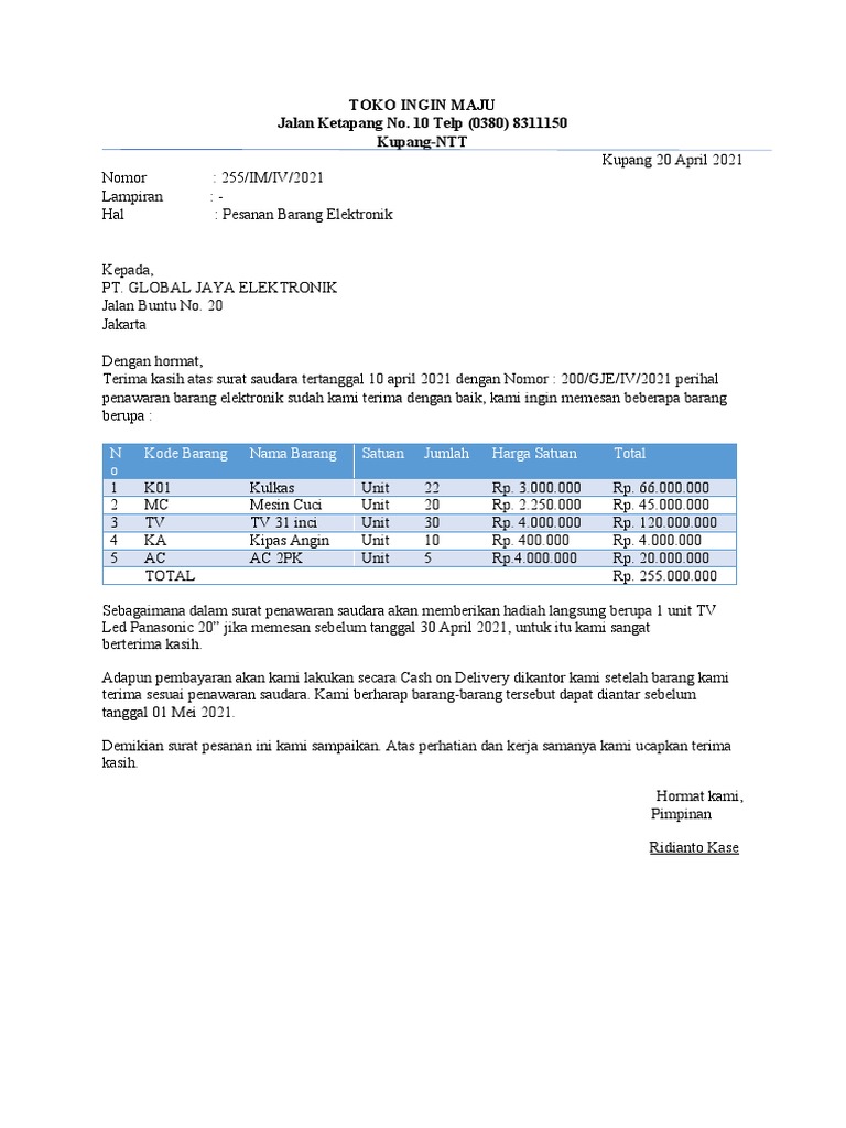 Surat Pemesanan Barang | PDF