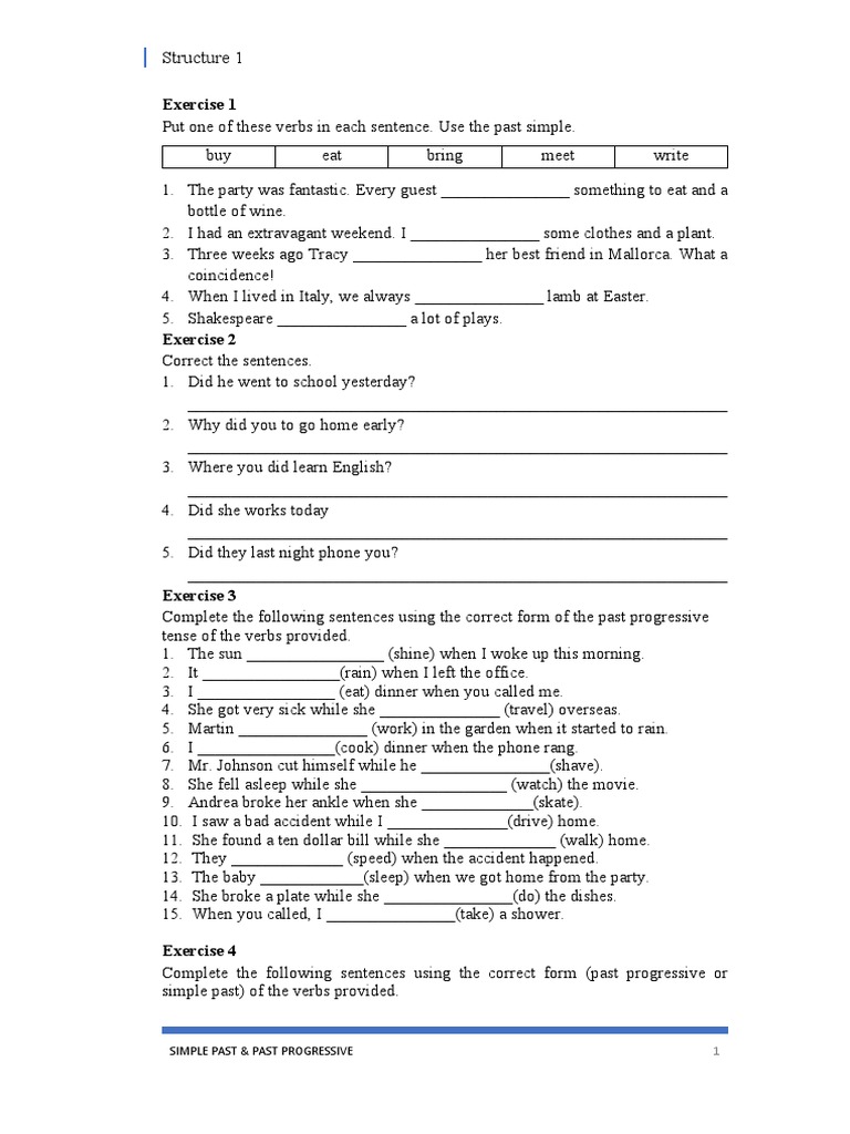 Structure Modul Simple Past Tense & Continuous | PDF | Linguistics