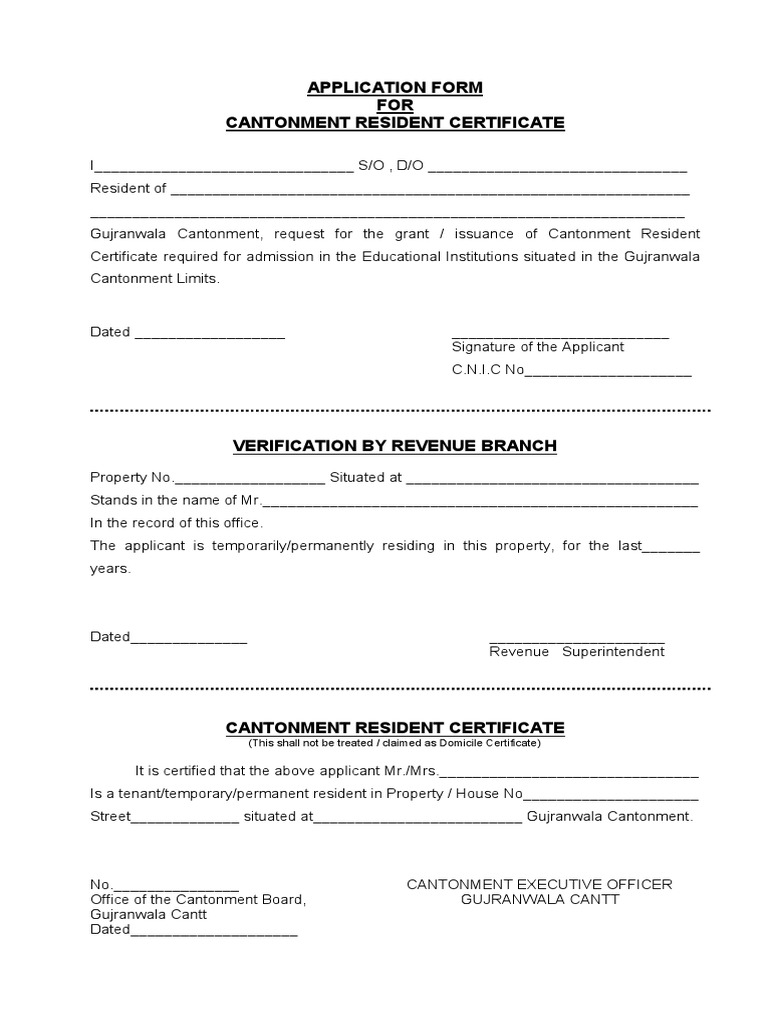 Resident Certificate Form | PDF