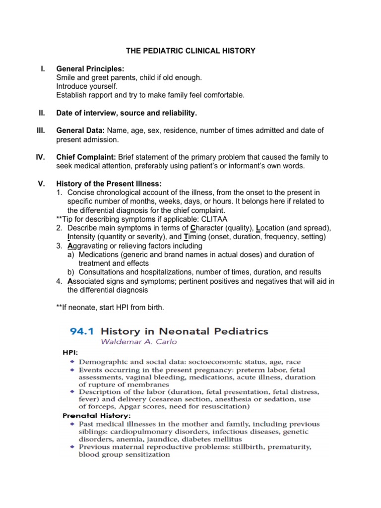 Pediatric Clinical History Template | PDF | Pregnancy | Preterm Birth