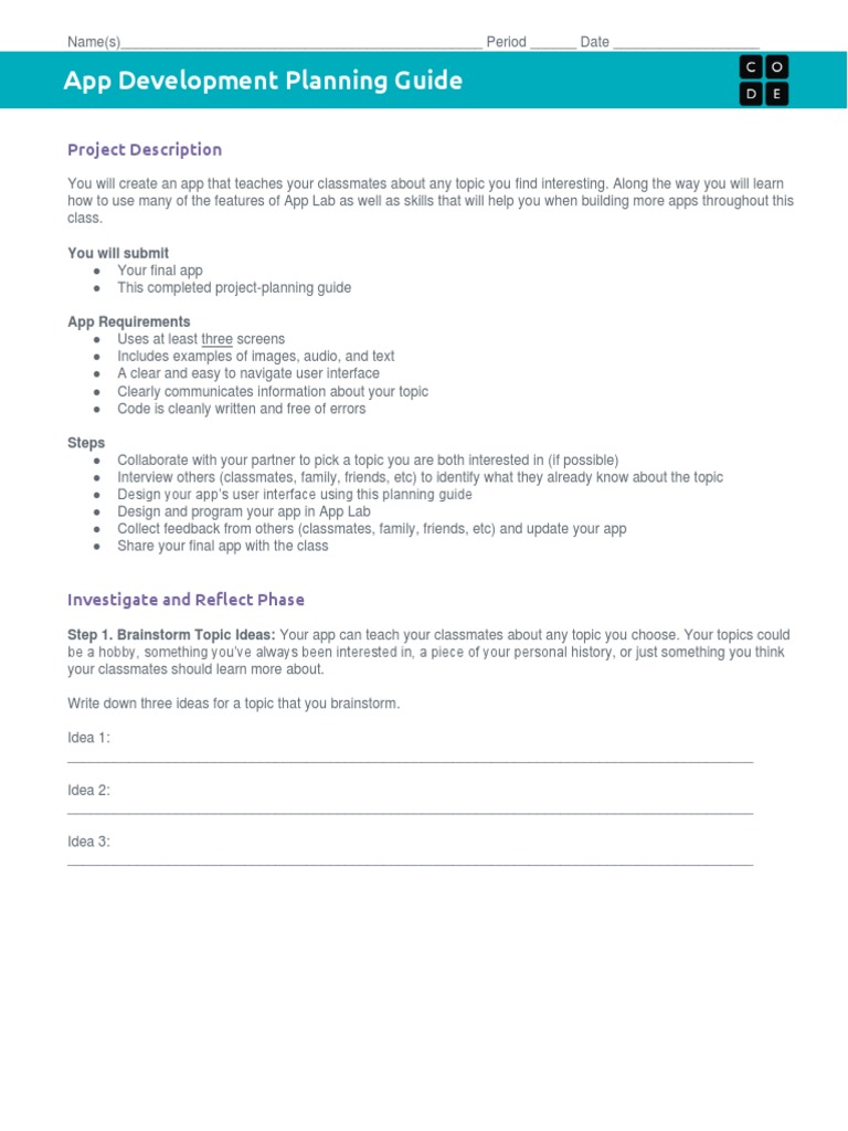 CSP 20-21 App Development Planning Guide | PDF | Mobile App | Feedback
