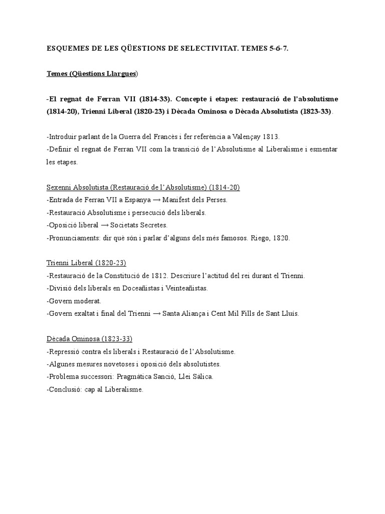 Esquemes Qüestions Temes 5-6-7 | PDF