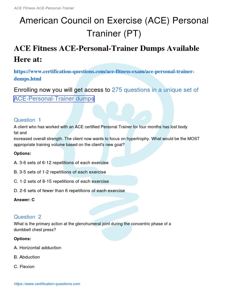 ACE Personal Trainer Exam Guide | PDF | Personal Trainer | Strength ...