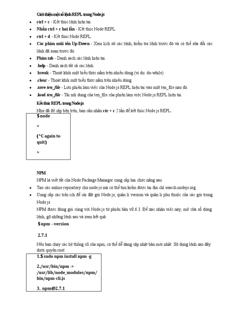 Giới Thiệu Một Số Lệnh REPL Trong Node | PDF