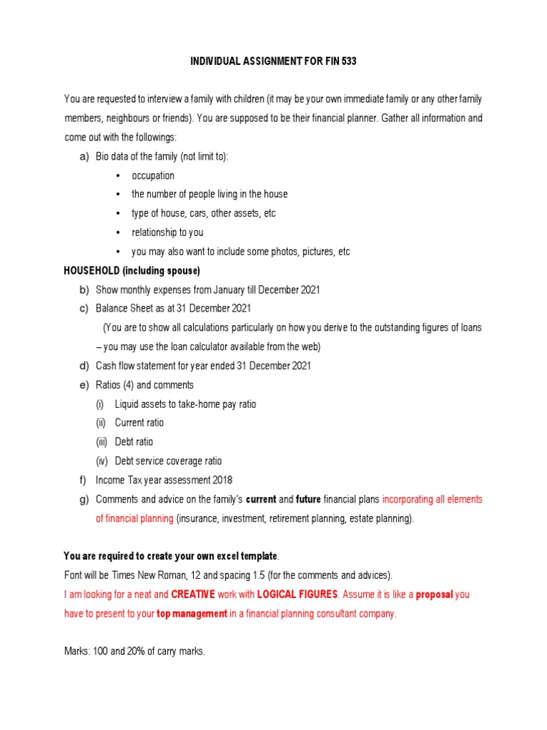 Family Financial Planning Assignment Guide | PDF