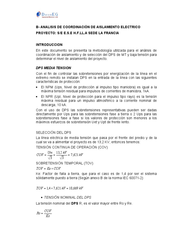 Analisis de Coordinación de Aislamiento Electrico Pararrayos | PDF | voltaje | Corriente eléctrica