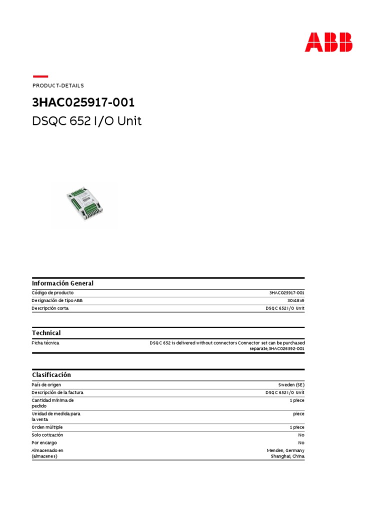 DSQC 652 I/O unidad detalles | PDF | Ingeniería de control | Cambio tecnológico