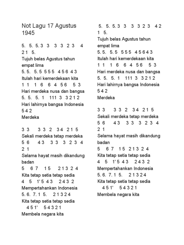 Not Lagu 17 Agustus 1945 | PDF