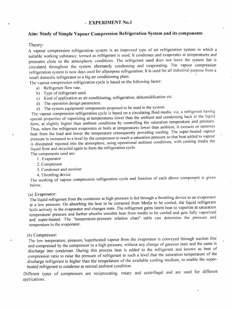 RAC Lab Experiment No 1 | PDF | Vapor | Refrigeration