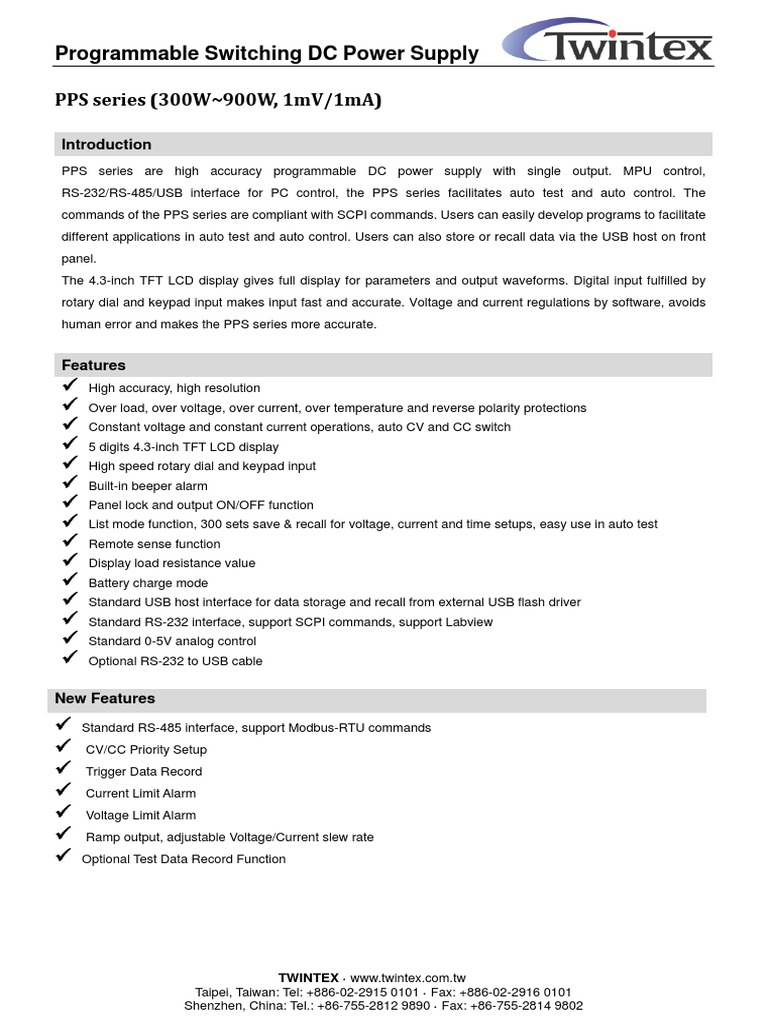 Programmable Switching DC Power Supply PPS Series User Manual: Featuring High Accuracy ...
