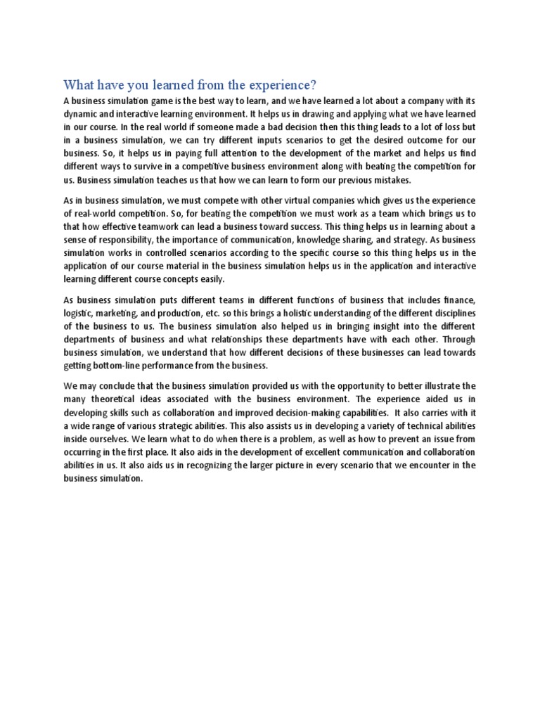 What Have You Learned From The Experience | PDF | Simulation | Learning