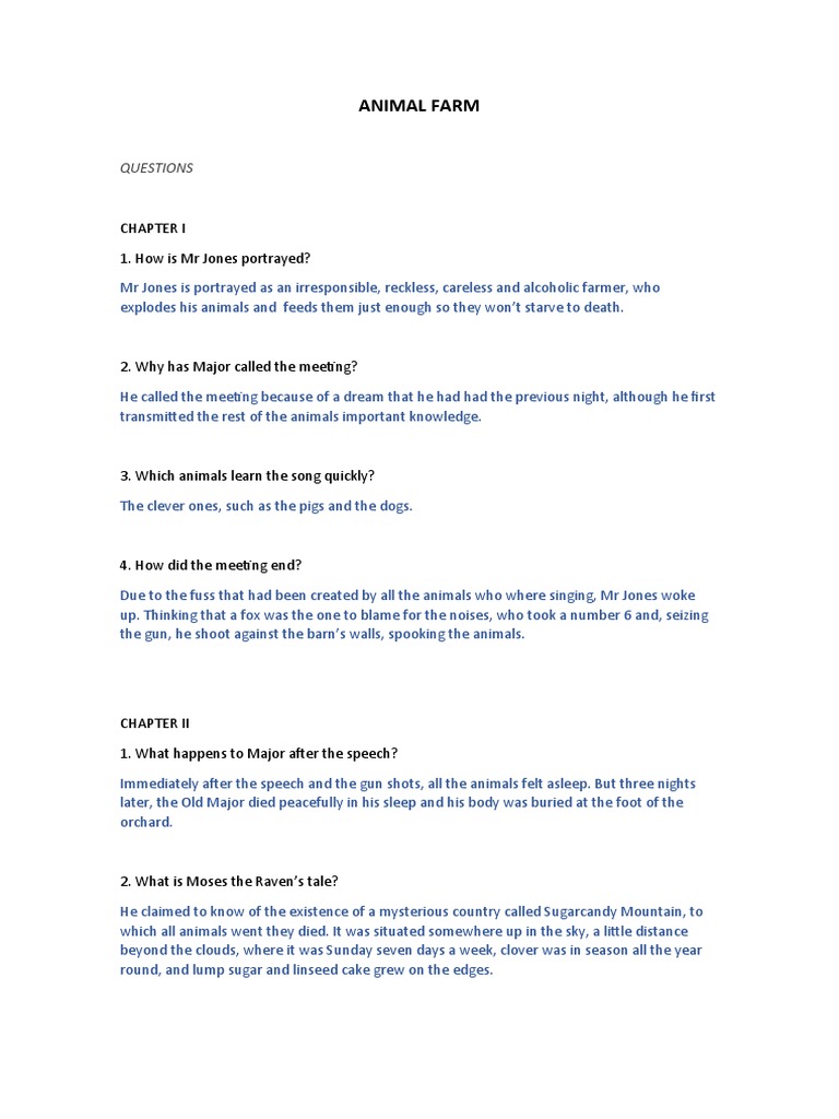 Animal Farm Chapter Questions and Answers | PDF | Mystery, Thriller ...