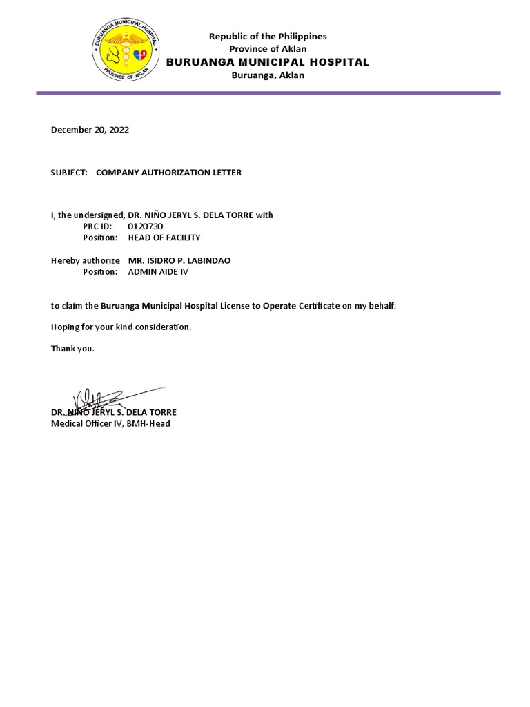 Company Authorization Letter 3 | PDF