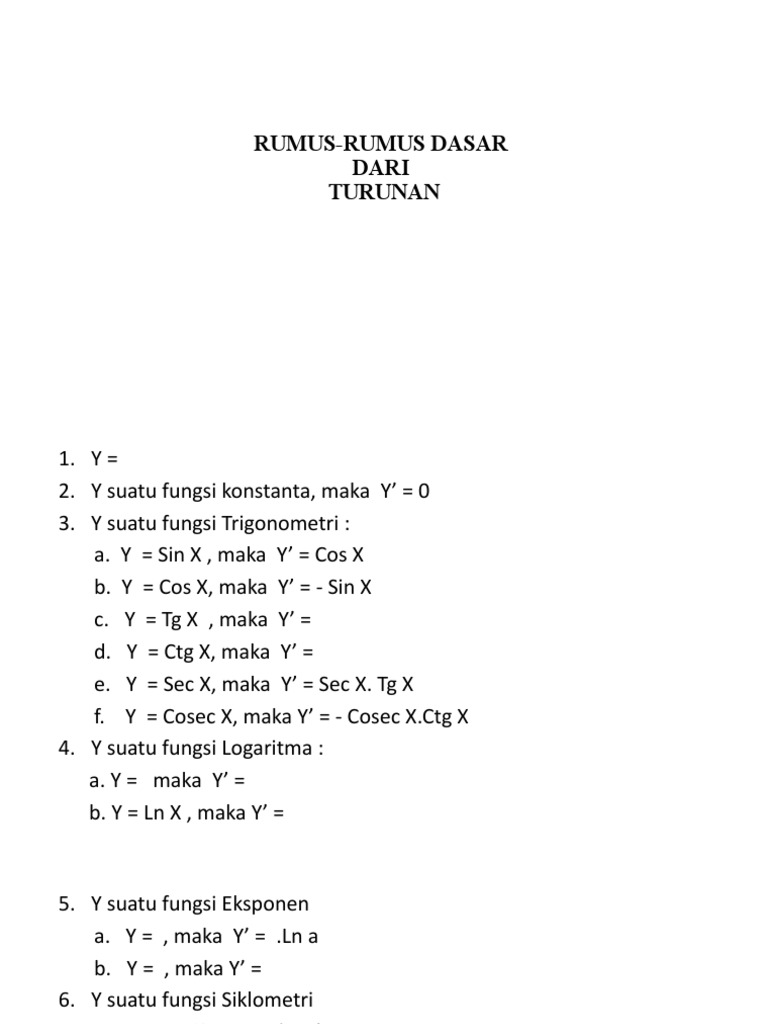 Rumus-Rumus Dasar Turunan | PDF