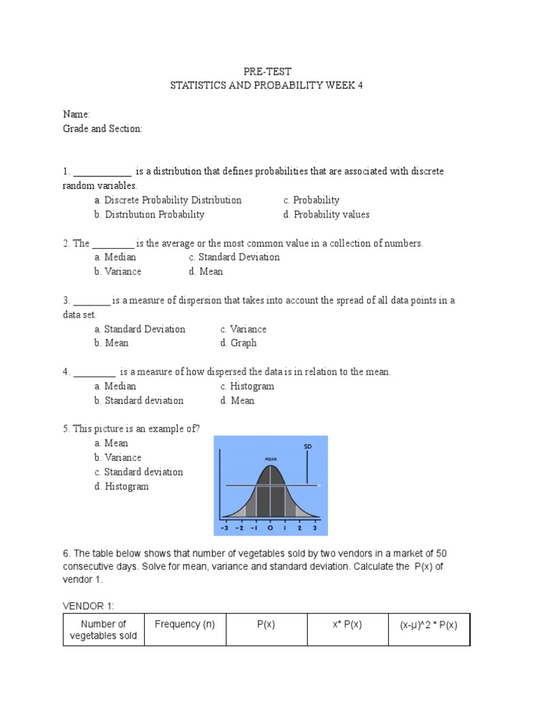 WEEK 4 Pre-Test and Post Test | PDF | Variance | Standard Deviation