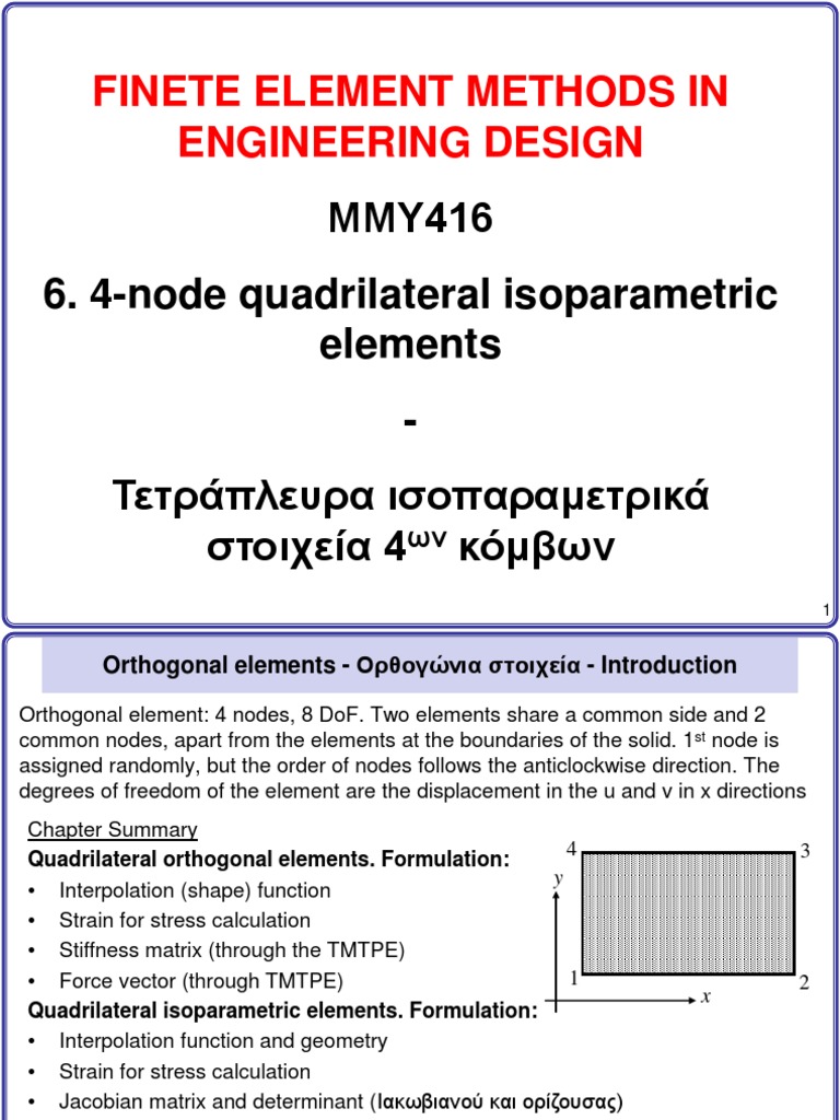 MMY416 4-Noded-Elements - Plane Solids - English - 2020 | PDF | Bending | Stress (Mechanics)