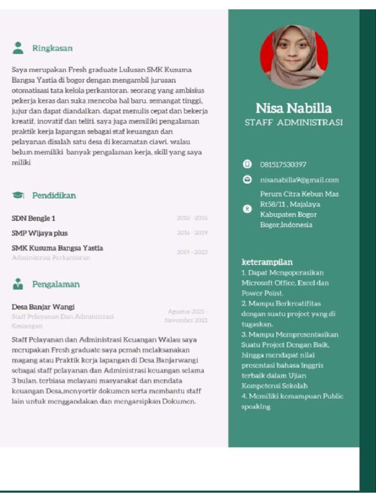 CV Nisa Nabilla | PDF