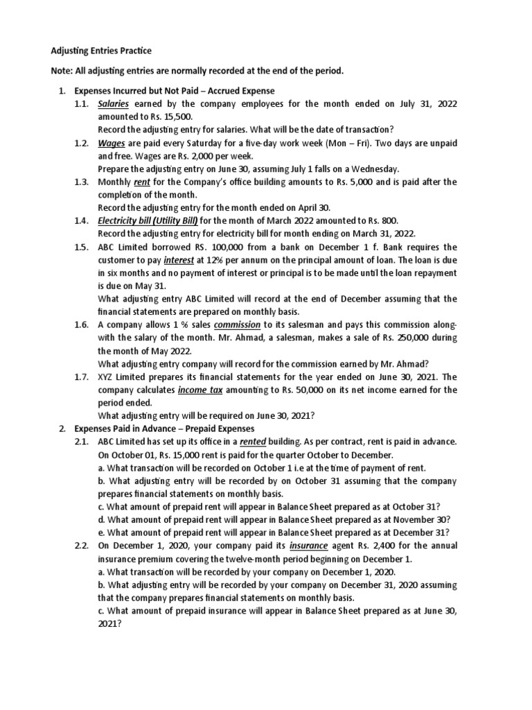 E3 Adjusting Entries - Questions | PDF | Revenue | Depreciation