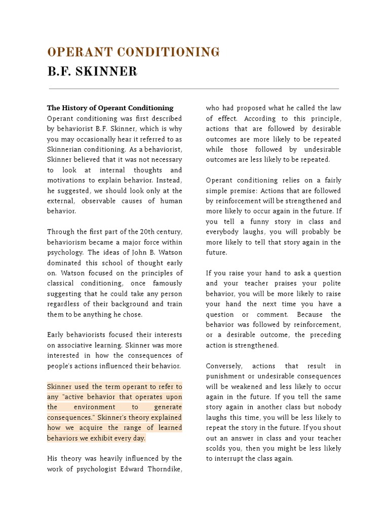 B.F. Skinner's Operant Conditioning Theory | PDF | Reinforcement ...